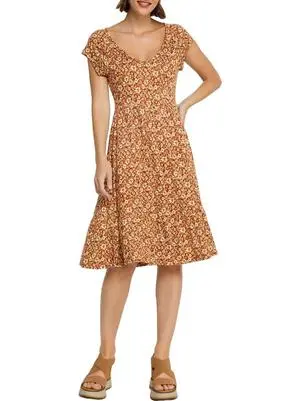 LASCANA V-neck Flounce Dress - Brown Multi