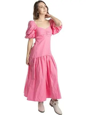LE FAFO Nina Off-shoulder Midi Dress - Candy Pink