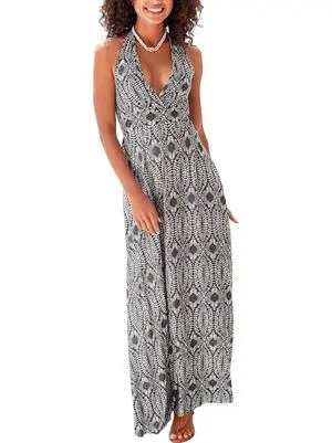 LASCANA Printed Halter Maxi Dress - Navy Sand