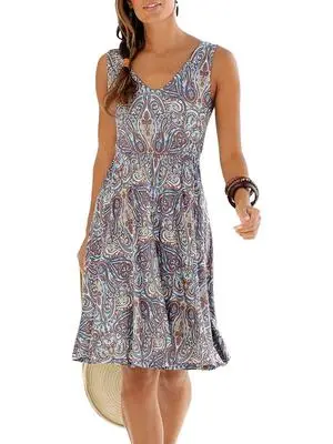 LASCANA Sleeveless Paisley Dress - Navy Printed