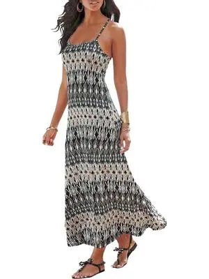 LASCANA Crossed Strap Maxi Dress - Black & Cream