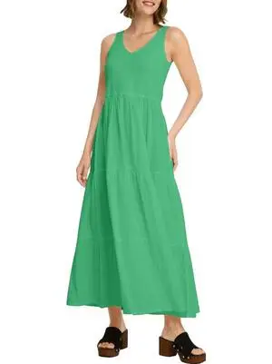 LASCANA Smocked V-neck Maxi Dress - Green