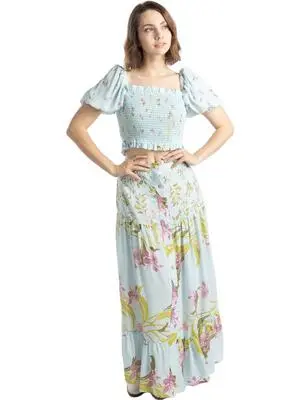 LE FAFO Floral Print Skirt Set - Tiffany Blue
