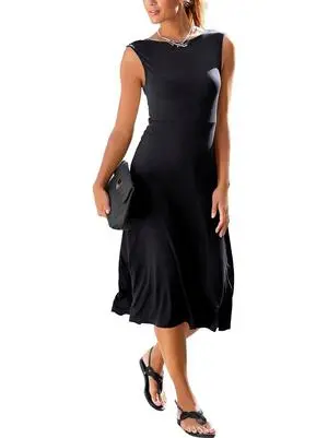 LASCANA Lace Accent V-back Dress - Black