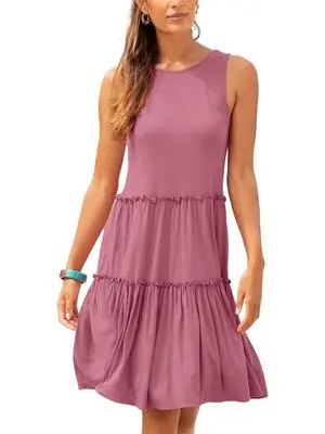 LASCANA Flowy Tiered Dress - Mauve