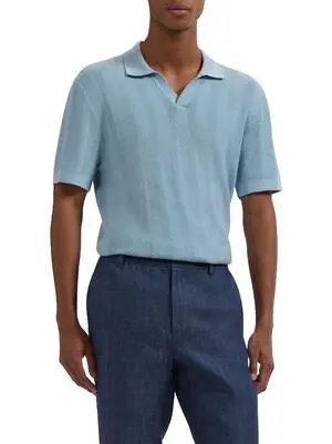 Bugatchi Johnny Collar Basket Stitch Cotton Blend Short Sleeve Sweater Ether