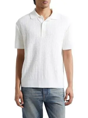 Balmain Monogram Jacquard Merino Wool Blend Polo - Natural