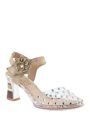 SPRING STEP SHOES Ankle Strap Sandal With Floral Appliqu - Light Taupe Multi