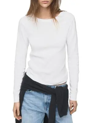 Mango Long Sleeve Cotton Rib T-shirt - White