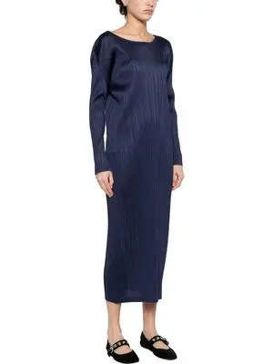 Issey Miyake Pleated Long Dress - Blue