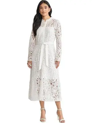 Ming Wang Fit-n-flare Lined Laced Midi Dress - White