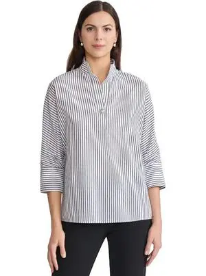 Ming Wang Pinstripe Dolman Sleeve Cotton Blouse - Black/white