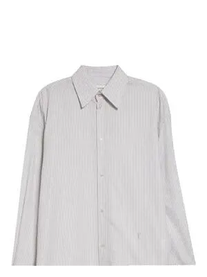 Saint Laurent Striped Cotton Longline Button-up Shirt - Blanc Gris