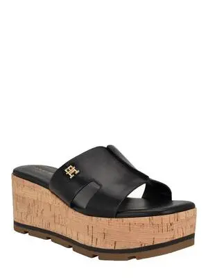 Tommy Hilfiger Heliena Platform Wedge Slide Sandal - Black01