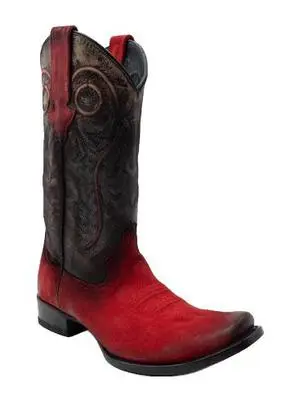 FERRINI Suede Roughrider Western Boots Red