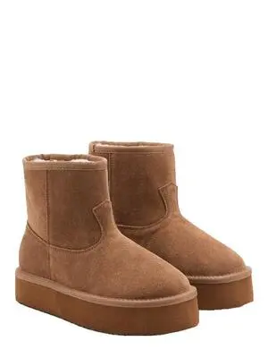 Mango Suede Platform Boots - Sand