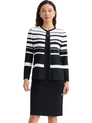 Ming Wang Braided Trim Basket Weave Knit Jacket - Black/white