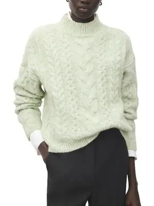 Mango Perkins Cable Stitch Sweater - Aqua Green