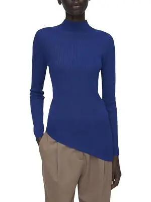 Mango Asymmetric Hem Mock Neck Sweater - Vibrant Blue