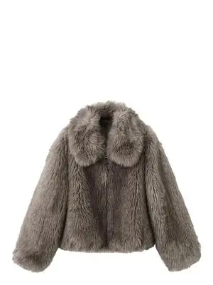 Mango Faux Fur Front Zip Jacket - Grey