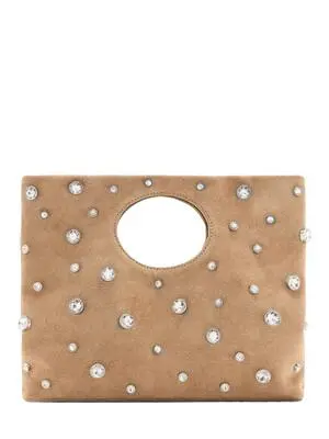 Mango Suede Studded Top Handle Bag - Beige