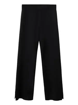 Mango Side Slit Knit Pants - Black