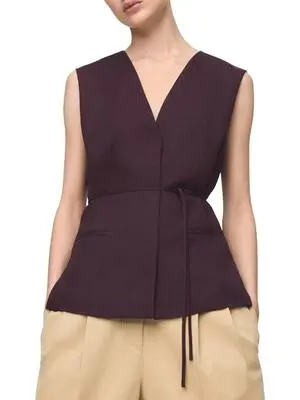 Mango Tie Waist Vest - Burgundy
