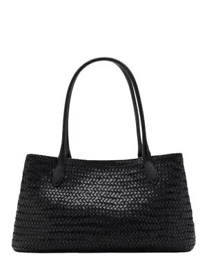 Mango Braided Leather Shoulder Bag - Black