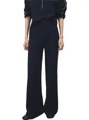Mango Contrast Stripe Straight Leg Trousers - Navy