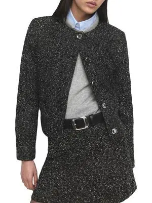 Mango Fleck Knit Jacket - Black