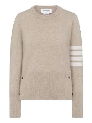 Thom Browne Jersey Stitch Classic Crew Neck Cardigan - Tan