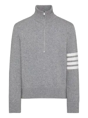 Thom Browne Jersey Stitch Funnel Neck Half Zip - Grey