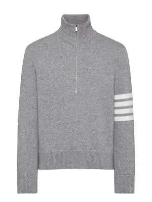 Thom Browne Jersey Stitch Funnel Neck Half Zip Grey
