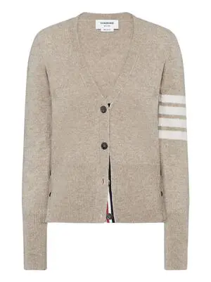 Thom Browne Jersey Stitch Classic V Neck Cardigan - Tan