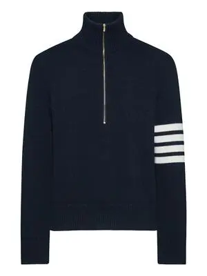 Thom Browne Jersey Stitch Funnel Neck Pullover - Blue