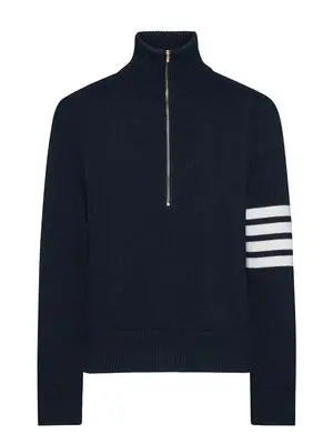 Thom Browne Jersey Stitch Funnel Neck Pullover - Blue