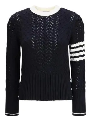 Thom Browne Cable Pointelle Stitch Pullover - Blue