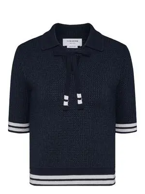 Thom Browne Tuck Stitch Short-sleeve Neck Tie Polo - Blue
