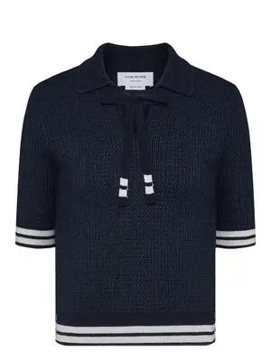 Thom Browne Tuck Stitch Short-sleeve Neck Tie Polo - Blue