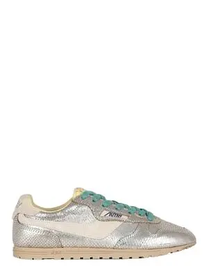 AUTRY Autry Windspin Leather And Laminated Leather Lace-Up Sneakers With Carved Logo Silver