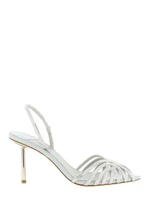 LE SILLA Embrace Leather Sandals With Crystal Embellishments - Grey