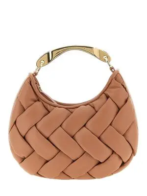 TWINSET Woven Faux Leather Hobo Bag With Metal Handle - Coffee
