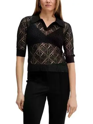 Joseph Ribkoff Polo Collar Knitted Top - Black