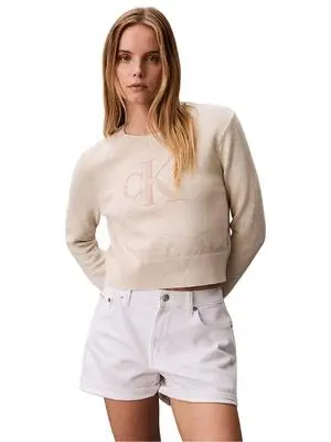 Calvin Klein Smooth Cotton Monologo Sweater - Vanilla Heather