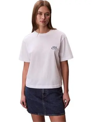 Calvin Klein Embroidered Logo Graphic Boxy T-shirt - Bright White