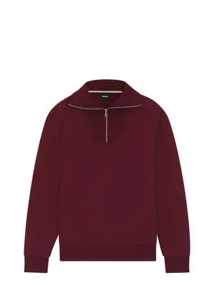 BOSS Peached-Cotton Sweatshirt With Zip Collar Dark Red