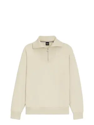 BOSS Peached-Cotton Sweatshirt With Zip Collar White
