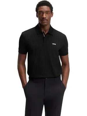 BOSS Cotton-piqué Polo Shirt With All-over Print - Black