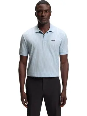 BOSS Cotton-piqué Polo Shirt With All-over Print - Light Blue
