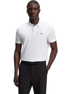 BOSS Cotton-piqué Polo Shirt With All-over Print - White